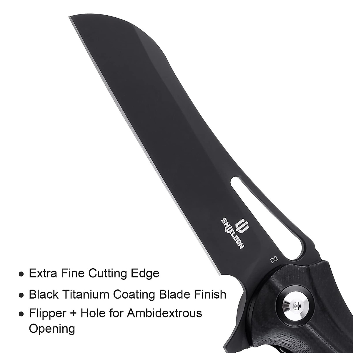 SHIELDON Bazoucan EDC Pocket Knife, 3.43" D2 Blade with Titanium Coating, G10 Handle Folding Knife with Liner Lock for Everyday Carry