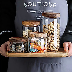 MOLADRI 960ML/32Oz Clear Cute Glass Storage Canister Holder with Stackable Airtight Wood Lid, Modern Decorative Container Jar for Coffee, Spice, Candy, Salt, Cookie, Condiment, Pepper, Sugar