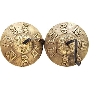 QT S Tibetan Handmade Yoga Meditation Om Tingsha Bell Chimes Cymbal Set, with Handmade Unique Bag (2.75 Inches Buddhist Tingsha, Om Mani Padme Hum Mantra) Made in Buddha Born Country Nepal (Red)