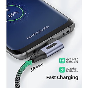 SUNGUY 2-Pack 1FT Right Angle USB A to USB C Charger Cable, Braided 3A Fast Charging & Data Sync 90 Degree USB 2.0 Type C Cable Compatible with Galaxy S20 S10 S9 Plus and More