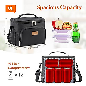 Lifewit Reusable Insulated Lunch Bag for Men, Lunch Box Women, Portable Cooler Freezable Soft Lunchbox Leakproof with Adjustable Shoulder Strap for Adult for Work Picnic or Travel, Black 9L