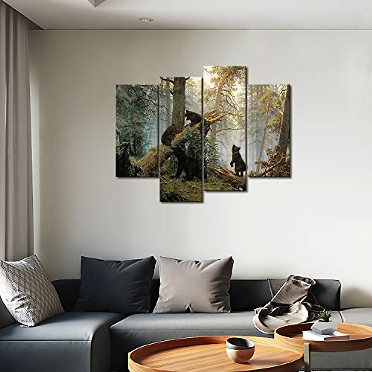 First Wall Art - Bears Play in Forest Broken Tree Wall Art Painting The Picture Print On Canvas Animal Pictures for Home Decor Decoration Gift