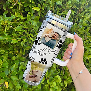 Hyturtle Personalized Pictured Dog Dad 40oz Tumbler with Handle and Straw Gifts for Dog Lovers, Birthday Father's Day Cup Gifts For Men, Best Gift Idea for Dogs Dad Stainless Steel Travel Cup With Lid