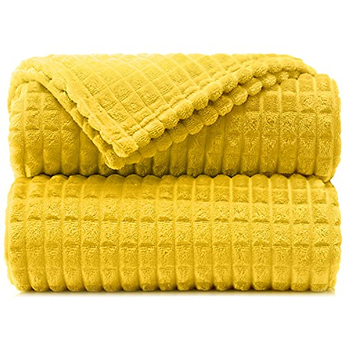 Throw Blankets – 60”x80”, Twin Size, Golden Yellow - Waffle Blanket - Lightweight Flannel Fleece - Soft, Cozy - Perfect for Bed, Sofa, Couch