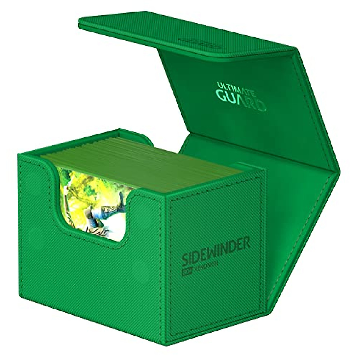 Ultimate Guard Sidewinder 80+, Deck Box for 80 Double-Sleeved TCG Cards, Green, Magnetic Closure & Microfiber Inner Lining for Secure Storage