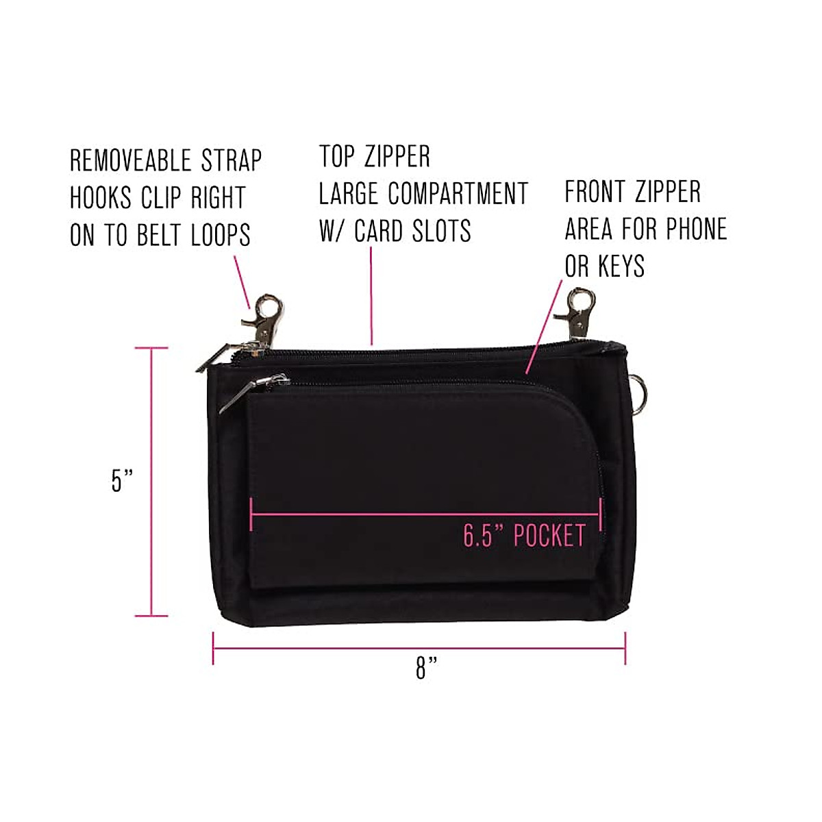 Open Road Girl Adjustable Strap Hip Purse for Women with Lobster Claw Clips, Three Ways to Wear: Hip Clip, Strap It Around, and Over Your Shoulder(Studded with Rhinestones)