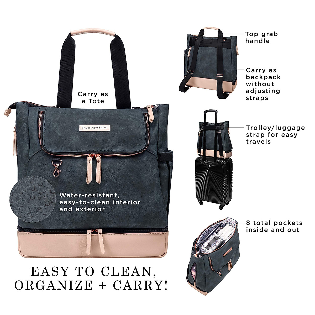 Petunia Pickle Bottom New Pivot Backpack (Indigo/Blush) + Diaper Clutch (Leopard) Bundle