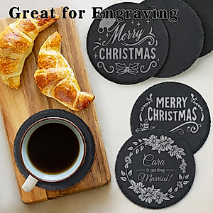 48 Pcs Coasters for Drinks, MAPRIAL 4 Inch Slate Coasters Black Stone Coaster Set Round Natural Handmade Rustic Rock with Anti-Scratch Bottom for Coffee Table, Home Decor, Cup, Bar, Housewarming Gifts