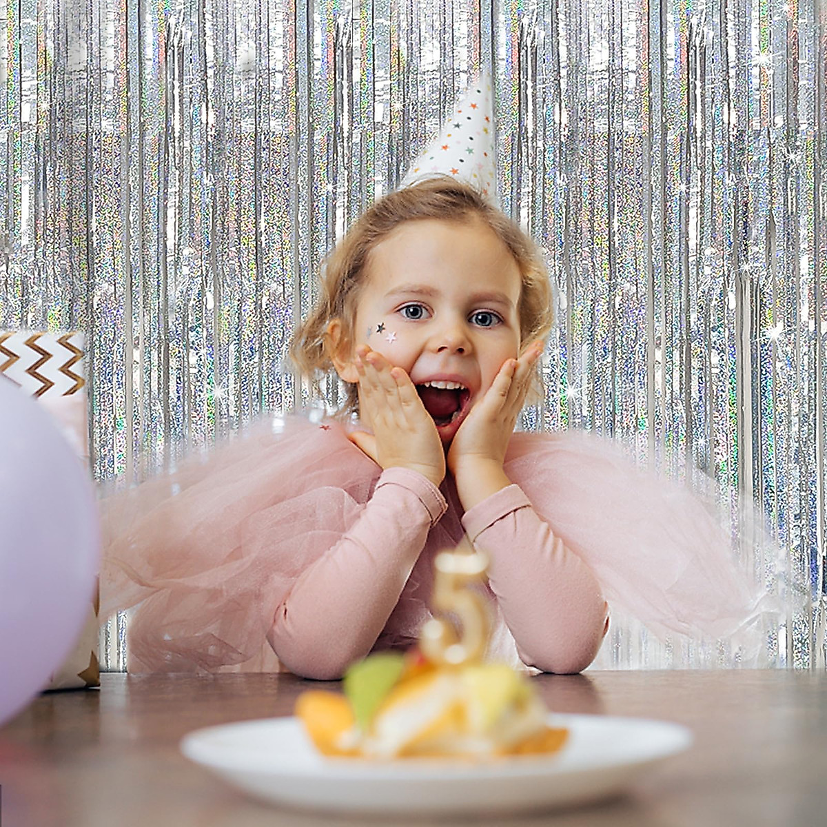 Tinsel Curtain Party Backdrop Silver Birthday Decorations 2 Packs Glitter Foil Fringe Decor Streamers Photo Booth for Christmas Wedding Halloween Graduation Decorations