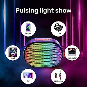 PUNKWOLF Bluetooth Speakers, Wireless Portable Speaker with RGB Lights, Compact Size, Dual Pairing, HD Sound, TWS, Waterproof, Suitable for Mobile Phones, Tablets and Laptops