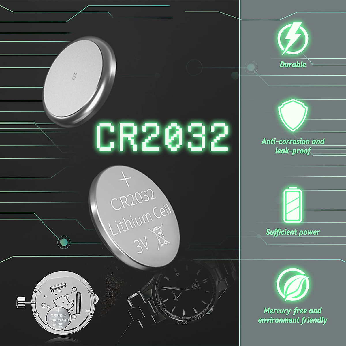 anmas rucci 200PCS CR2032 Lithium Battery Batteries 3V Coin Button Cell for LED Tea Light Candles, CR2032 3v Lithium Battery, 230mAh 3V Coin Battery
