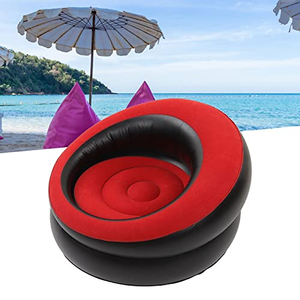 ASHATA Inflatable Leisure Sofa, Simple Sofa Flocking Couch, Inflatable Chair Ergonomic Design Air Chaise Lounge Portable Blow Up Sofa, for Room Balcony Garden Terrace (Red)