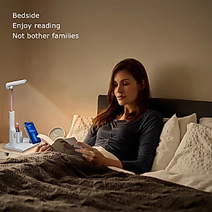 winsbotech LED Desk Lamp with 15W Fast Wireless Charger,USB Charging Port,Table Lamps for Home Office,for iPhone/Android Study Reading Table Lights for Dormitory(Adapter not Included) (White)
