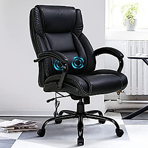 Big and Tall Office Chair Ergonomic Desk Chair with Lumbar Support Massage, Heavy Duty 500 lbs Wide Seat Computer Chair with Armrest, PU Leather Swivel Task Chair, Black