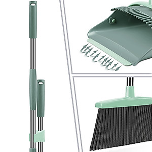 Chouqing Broom and Dustpan Set for Home,Broom and Dustpan Set,Broom Dustpan Set, Broom and Dustpan Combo for Office, Stand Up Broom and Dustpan (Green&Orange)