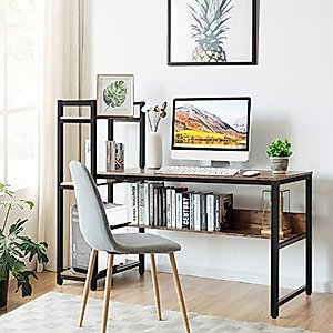 Tangkula 59-Inch Computer Desk with Bookshelf, Home Office Desk with Storage Bookshelf, Metal Frame & Adjustable Foot Pads, Space Saving Computer Workstation Study Writing Desk