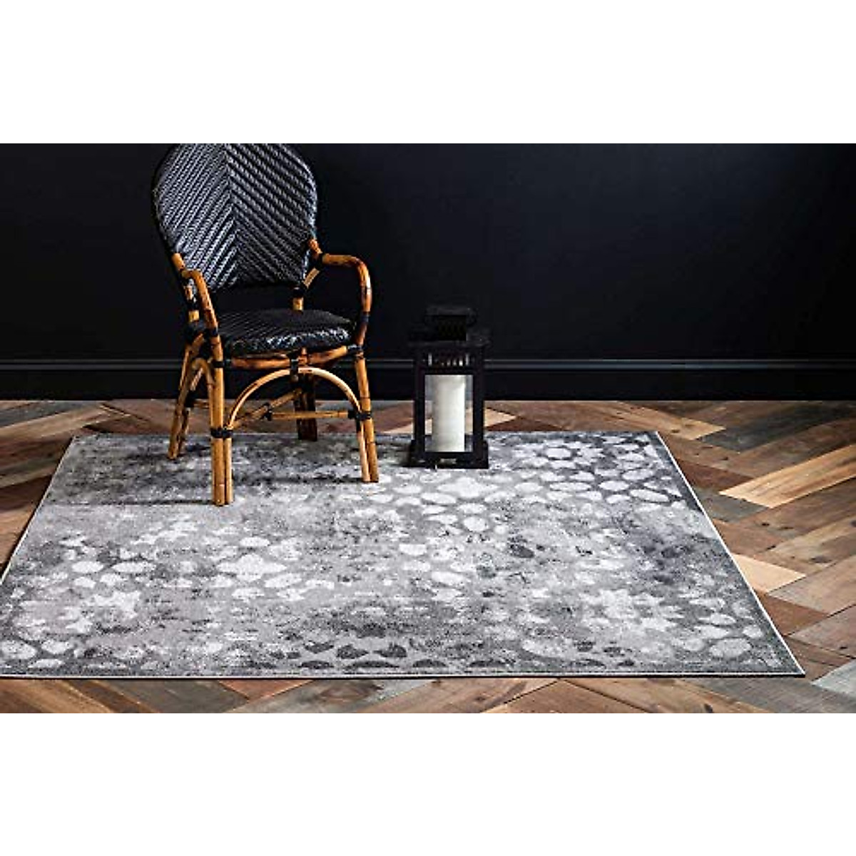 Unique Loom Sofia Collection Area Rug - Larvotto (6' 1" Square, Dark Gray/ Ivory)