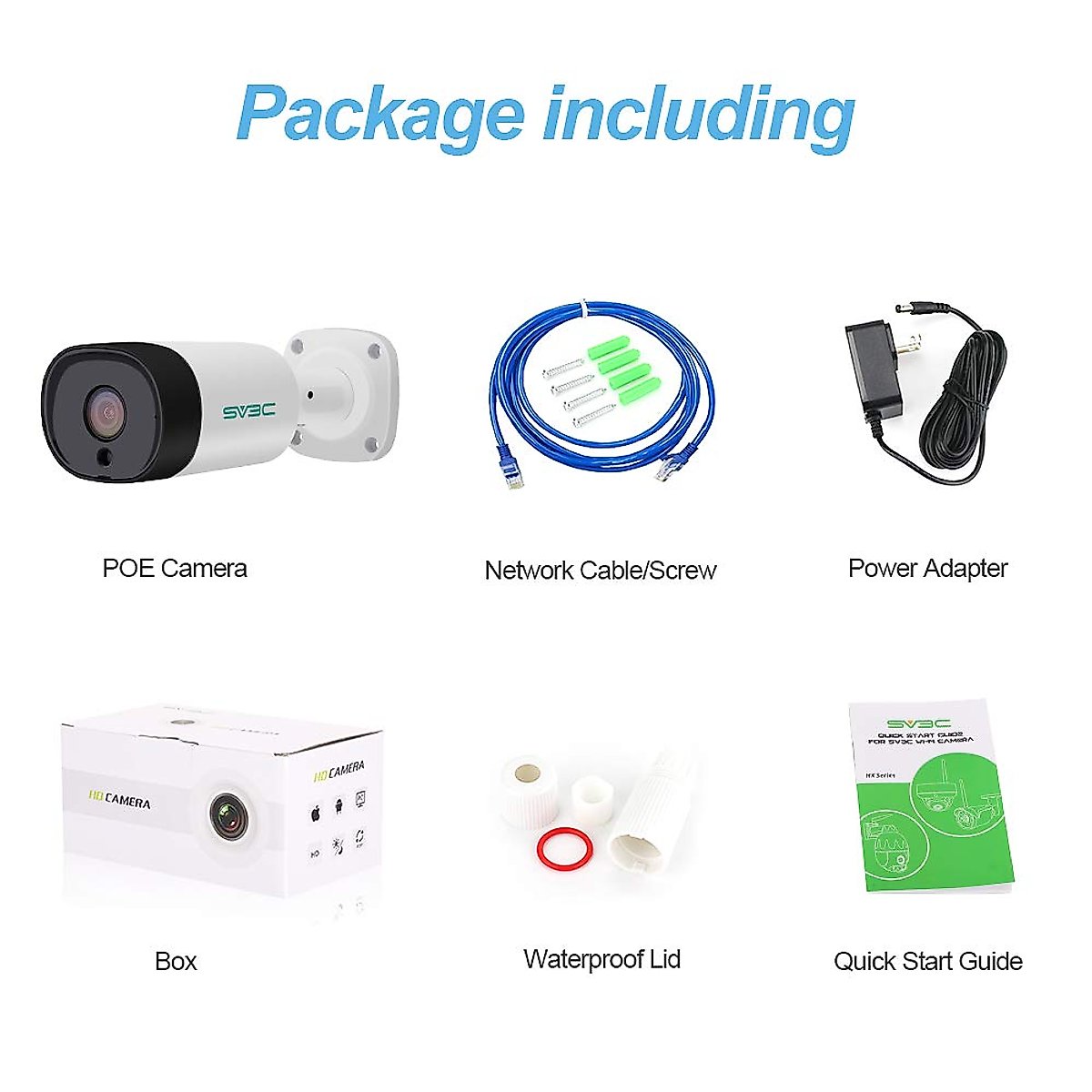 SV3C 4K POE IP Camera Outdoor POE Cam with Motion Detection, Night Vision, Metal Shell IP67 Waterproof, One-Way Audio, H265, H264, Support Danale APP, Bule Iris, RTSP, Onvif Conformant, Cloud Storage