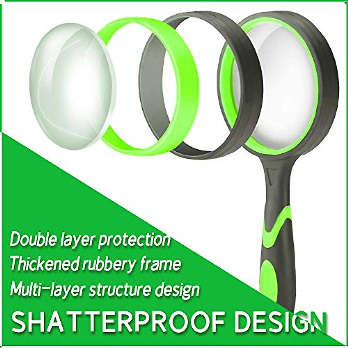 2Pcs 10X Handheld Magnifying Glass Authentic for Kids Seniors, 75MM Thickened Magnifying Lens & Non-Slip Handle with Rope Reading Magnifier for Book Reading, Hobby Observation, Science (Purple+Green)