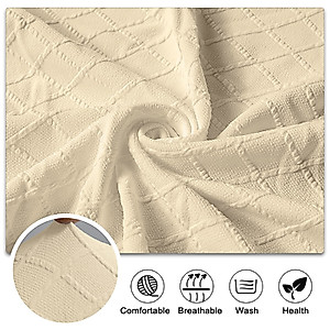 Lebaley Chair Covers for Dining Bench - Stretch Jacquard Removable Washable Chair Seat Slipcovers Protector, Rectangular Bench Cover for bedrooms, Living Rooms, Kitchen（Cream）