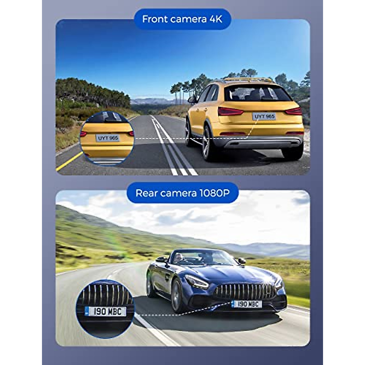 AZDOME 4K Dual Dash Cam Built-in WiFi GPS Front 4K/2.5K and Rear 1080P, with 64GB Card, Dual Dash Camera for Cars, 3.19" Display, Dashboard Camera Recorder Capacitor, Parking Mode, Support 256GB Max