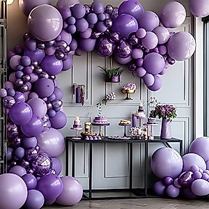 Lyzzglobo Purple Balloon Garland Kit, 183pcs Pastel Pearl Metallic Purple Balloon Arch Kit for Wedding Bachelorette Party Decorations Birthday Supplies