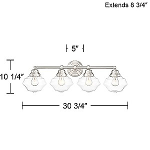 Possini Euro Design Astrid Modern Wall Mount Light Brushed Nickel Silver Metal Hardwired 30 3/4" Wide 4-Light Fixture Schoolhouse Clear Glass for Bathroom Vanity Mirror House Home Room Decor