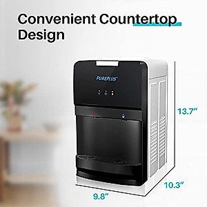 PUREPLUS Water Cooler Top Loading Countertop Water Cooler Dispenser, Hot & Cold Water, Child Safety Lock, Holds 3 or 5 Gallon Bottles, Compression Refrigeration Technology, White