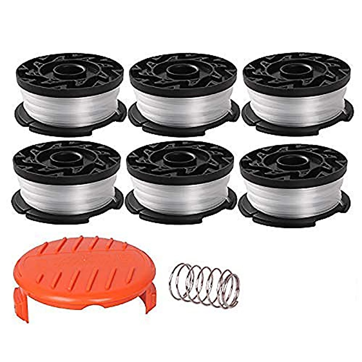 THTEN AF-100 String Trimmer Spool Replacement for Black and Decker 30ft 0.065" Refills Line Auto Feed Single Weed Eater,GH600 GH900 Edger with RC-100-P Spool Cap Covers (6 Spools, 1 Cap,1 Spring)