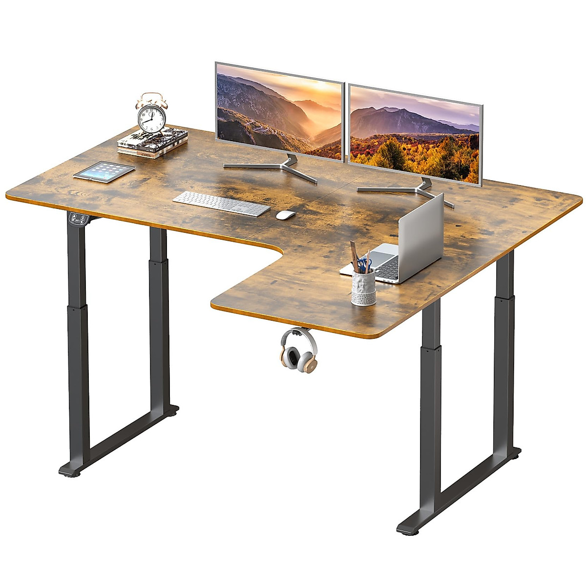 Dripex Standing Desk, 63 x 43 Inch L Shaped Desk, Electric Height Adjustable Dual Motor Sit Stand Desk, Corner Stand Up Desk, Large Computer Workstation for Home Office with 4 Stable Legs