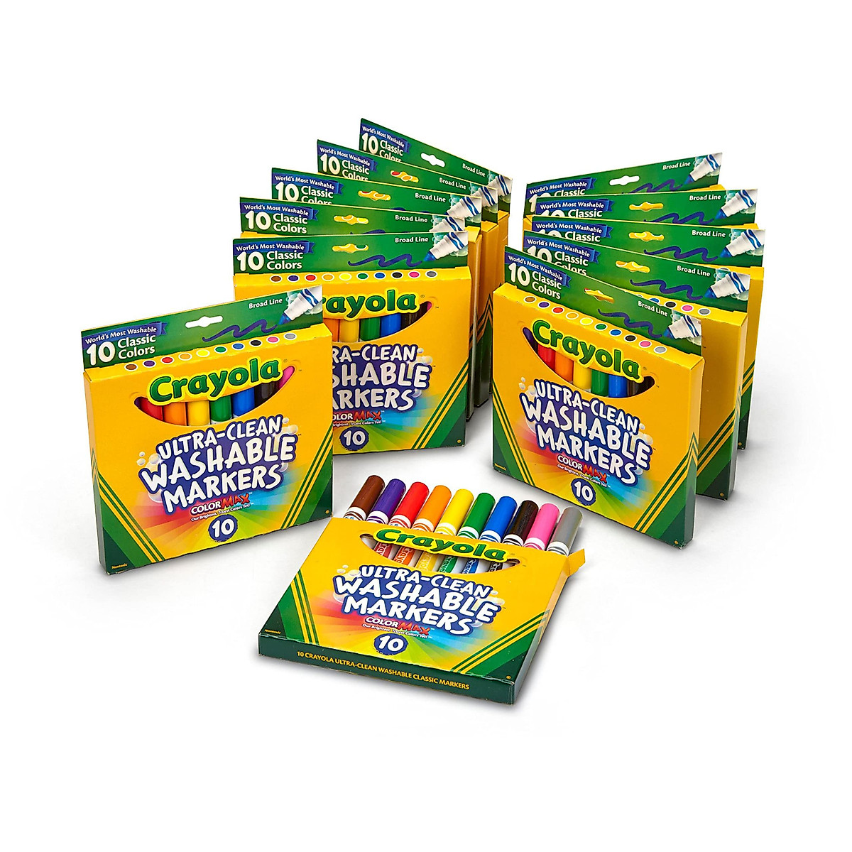 Crayola Ultra Clean Washable Markers (12 Pack), Bulk Markers for Kids, 10 Broad Line Markers, Back to School Classroom Supplies for Kids, Ages 4+