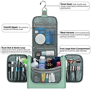 WANDF Large Hanging Toiletry Bag Travel Cosmetic Makeup Organizer Water-Resistant Shower Bathroom Bag for Women and Men (Green)