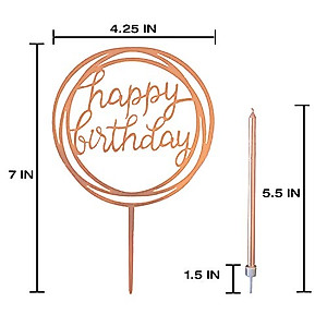 24 Count Tall Thin Metallic Rose Gold Slow Burning Birthday Candles in Holders with Matching Elegant Classy Cake Topper for Special Custom Birthday Cake Cupcake Decorations by Dream VZN