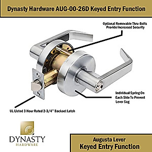 Dynasty Hardware AUG-00-26D Grade 2 Commercial Duty Office Door Keyed Lever Lockset, ADA, Satin Chrome Finish