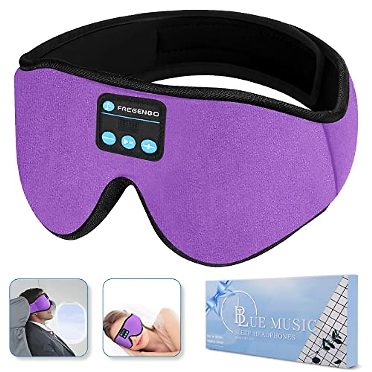 FREGENBO Sleep Mask Sleep Headphones, 20-27 Adjustable Music 3D Eye Mask, Wireless Sleeping Headphones for Side Sleepers, Tech Cool Gadgets for Women Man, for Insomnia