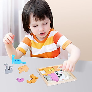 Childgoo 2 in 1 Wooden Farm Animal Sorting & Stacking Toys Wooden Blocks and Puzzles for Kids Ages 3-5 Montessori Gifts for Toddlers Boys & Girls Ages 3 4 5 6 Years Old (Farm Animal)