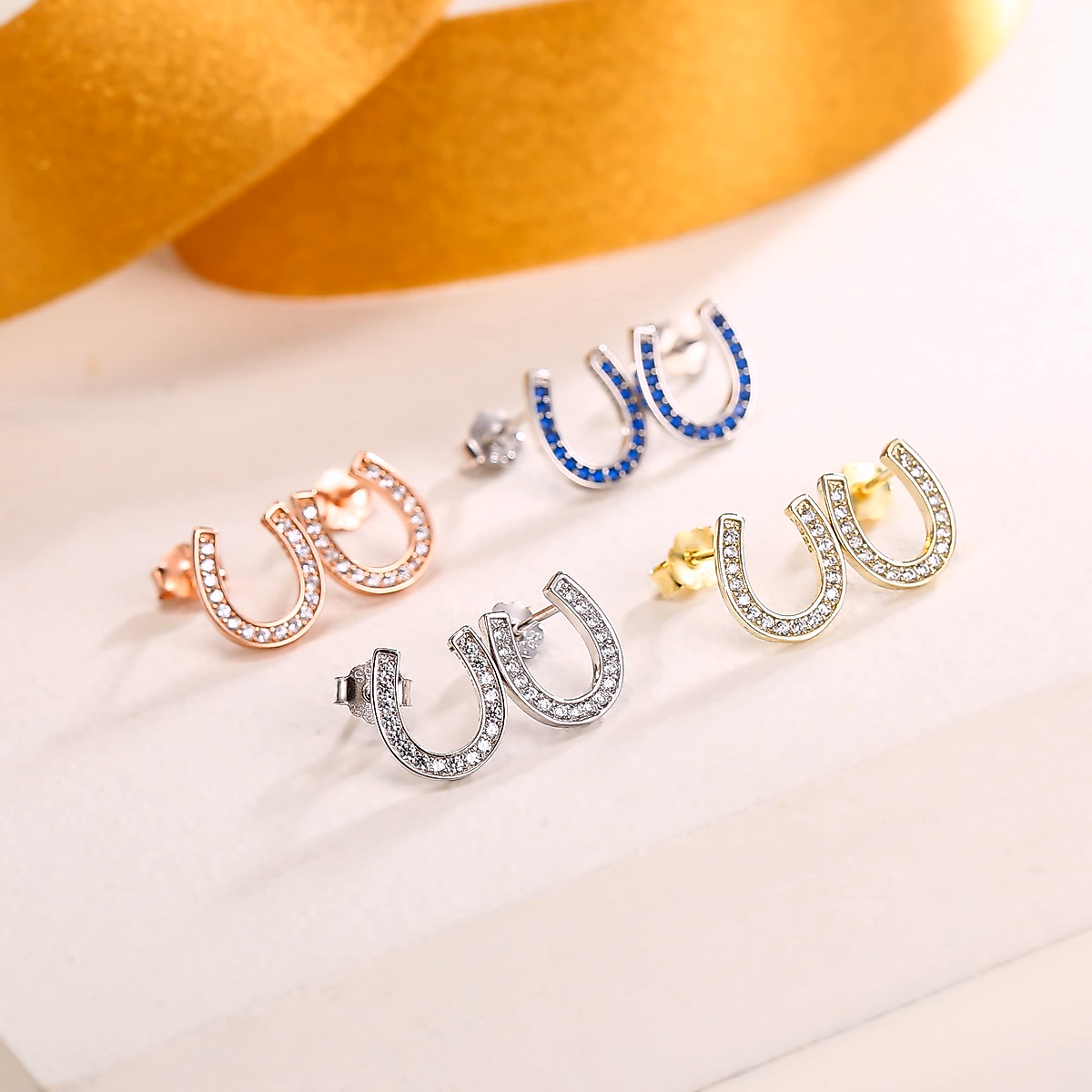 EVER FAITH 925 Sterling Silver Elegant Pave Cubic Zirconia Lucky Horseshoe Stud Earrings Clear