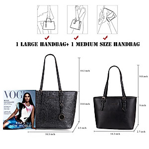 Montana West Tote Bag for Women Vegan Leather Purse and Handbags Set Embossed Collection Purse 2Pcs Set Black MWC2-G052BK