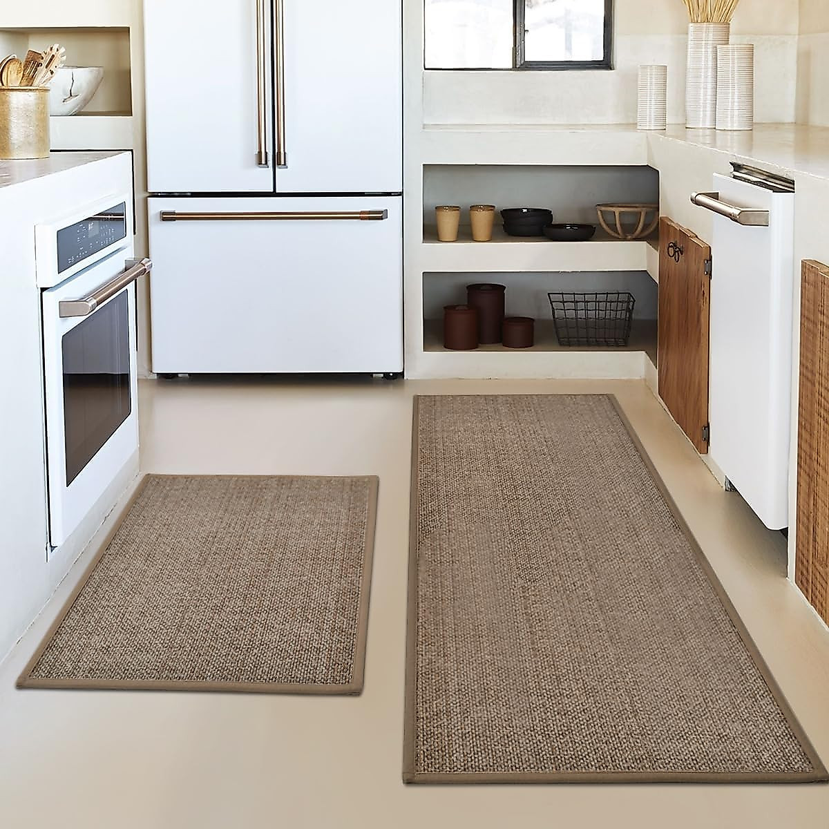 Artoid Mode Washable Kitchen Rugs and Mats Set of 2, Non Skid Rubber Absorbent Kitchen Floor Mats Front of Sink - 17x29 and 17x47 Inch