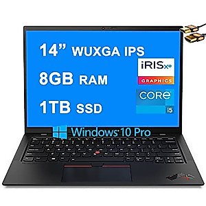 Lenovo ThinkPad X1 Carbon Gen 9 Business 14 Laptop 14” WUXGA IPS (400 Nits) 11th Gen Intel 4-Core i5-1135G7 8GB RAM 1TB SSD Fingerprint Reader Backlit Thunderbolt Win10Pro Black + HDMI Cable
