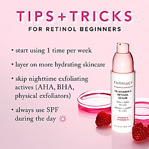 Farmacy Retinol Serum for Face - 1% Vitamin A Anti Aging Serum - Resurfacing Wrinkle Serum Formulated with Encapsulated Retinol + Ceramide NP to Prevent Moisture Loss + Replenish Skin Barrier (30ml)