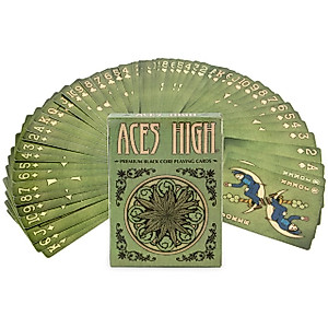 Brybelly Aces High Premium Green Playing Cards, Black Core, Plastic-Coated, Poker Wide Size, Standard Index