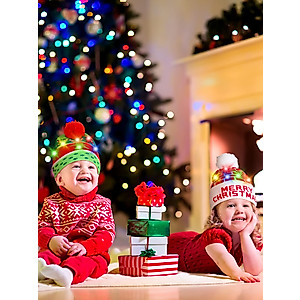 Geyoga 5 Pcs Christmas LED Light up Knitted Beanie Hat Colorful Xmas Beanie Sweater Cap for New Year Holiday Party Supplies