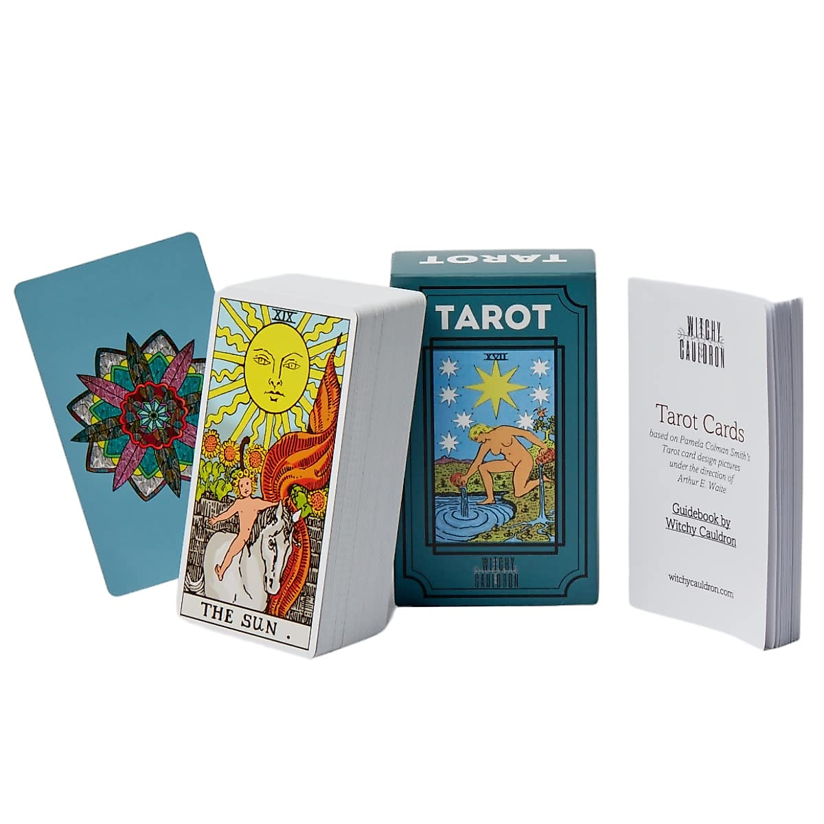 Witchy Cauldron Pentacle Velvet Tarot Bag, Black Cloth Purse 8" 5" Embroidery Pentagram (Cloth+Deck)