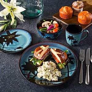 Gibson Elite Hand Painted Round Reactive Glaze Stoneware Dinnerware Set, Service for 4 (16pcs), Sunset Blue