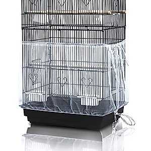 ASOCEA Bird Cage Seed Cather,Universal Adjustable Birdcage Cover Skirt Nylon Mesh Netting Parrot Parakeet Macaw African Round Square Cages Cover
