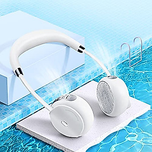 POOCCI Portable Neck Fan, Hands Free Bladeless Fan, USB Rechargeable Wearable Personal Fan, Headphone Design Neck Cooling Fan, USB Powered Neck Fan with 3 Speeds-White