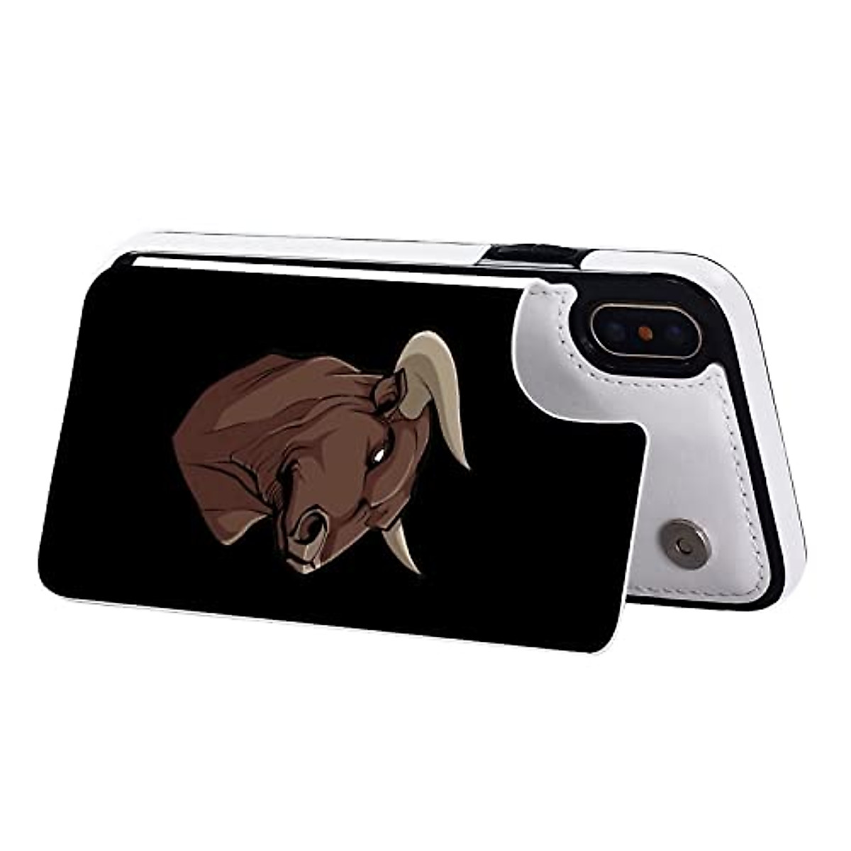 Elegant Bull Head Wallet Phone Cases Fashion Leather Design Protective Shell Shockproof Cover Compatible with iPhone X/XS