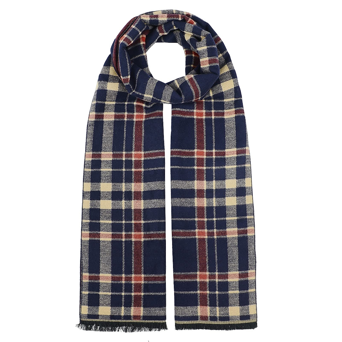 Scarf for Men Fall Winter Warm Scarves Soft Tassel Cashmere Feel Scarf Navy & Beige & Red