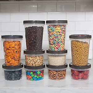 Kitchen Details 10 Piece Food Storage Container Set | 6-16oz & 4-32oz | Screw Top Airtight Lid | Air Vent | BPA Free | Canister | Dishwasher and Freezer Safe | Clear & Grey